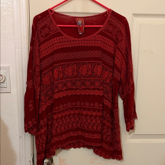 Johnny Was | Tops | Johnny Was Red Embroidered Blouse | Poshmark